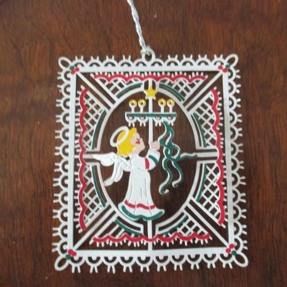 Holiday | Unusual Enameled Cut Metal Filigree Christmas Angel With Star ...